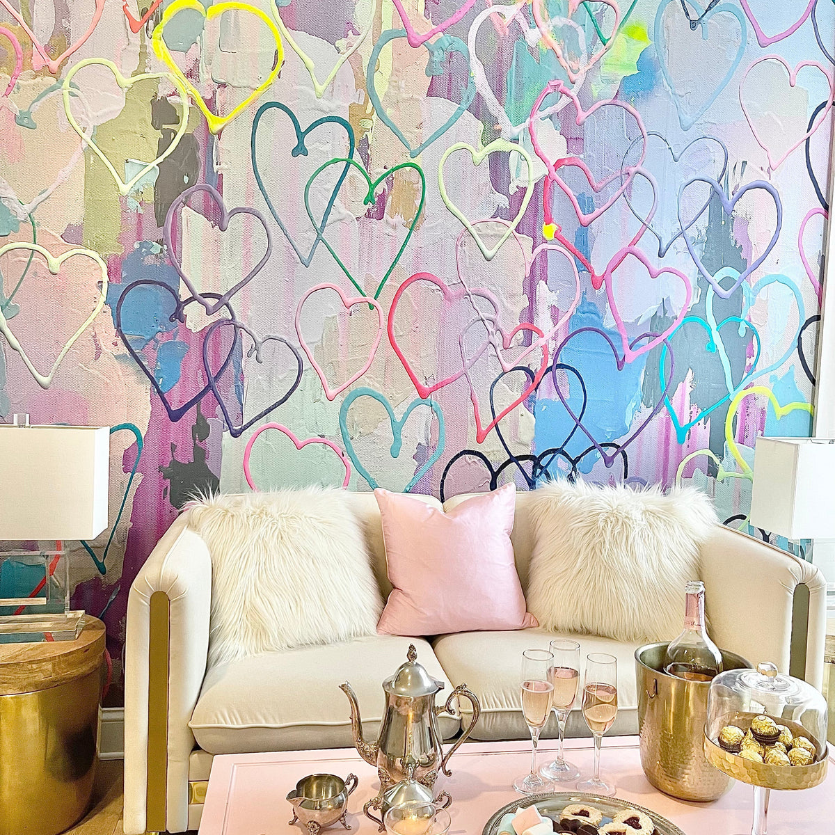 "Heart Flutter" Wallpaper | Colorful Heart Themed Wallpaper Mural ...