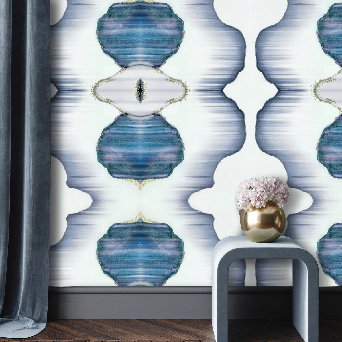 "Reverb" Large Pattern Wallpaper | Blue, White, Modern Wall Decor ...