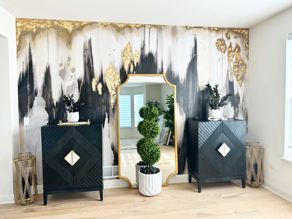 "Black Geode" Wallpaper | Black, Gold, Silver Abstract Wall Mural ...