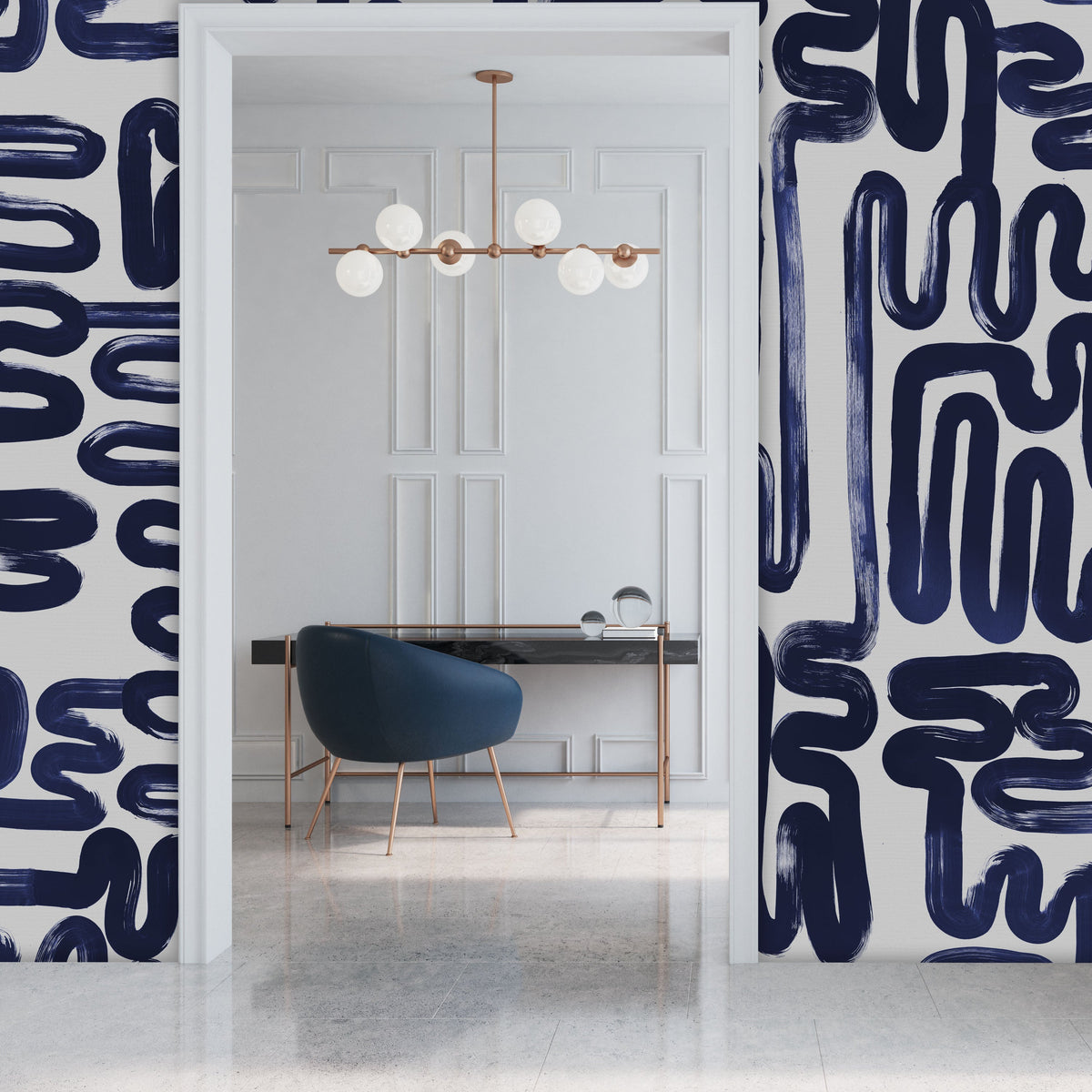 "Navy Brushstroke" Wallpaper | Modern Large Pattern Wall Mural | Luxury ...